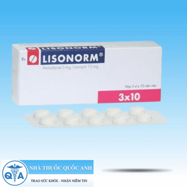 Lisonorm 5mg/10mg trị tăng huyết áp (3 vỉ x 10 viên) - Nhà Thuốc Quốc Anh