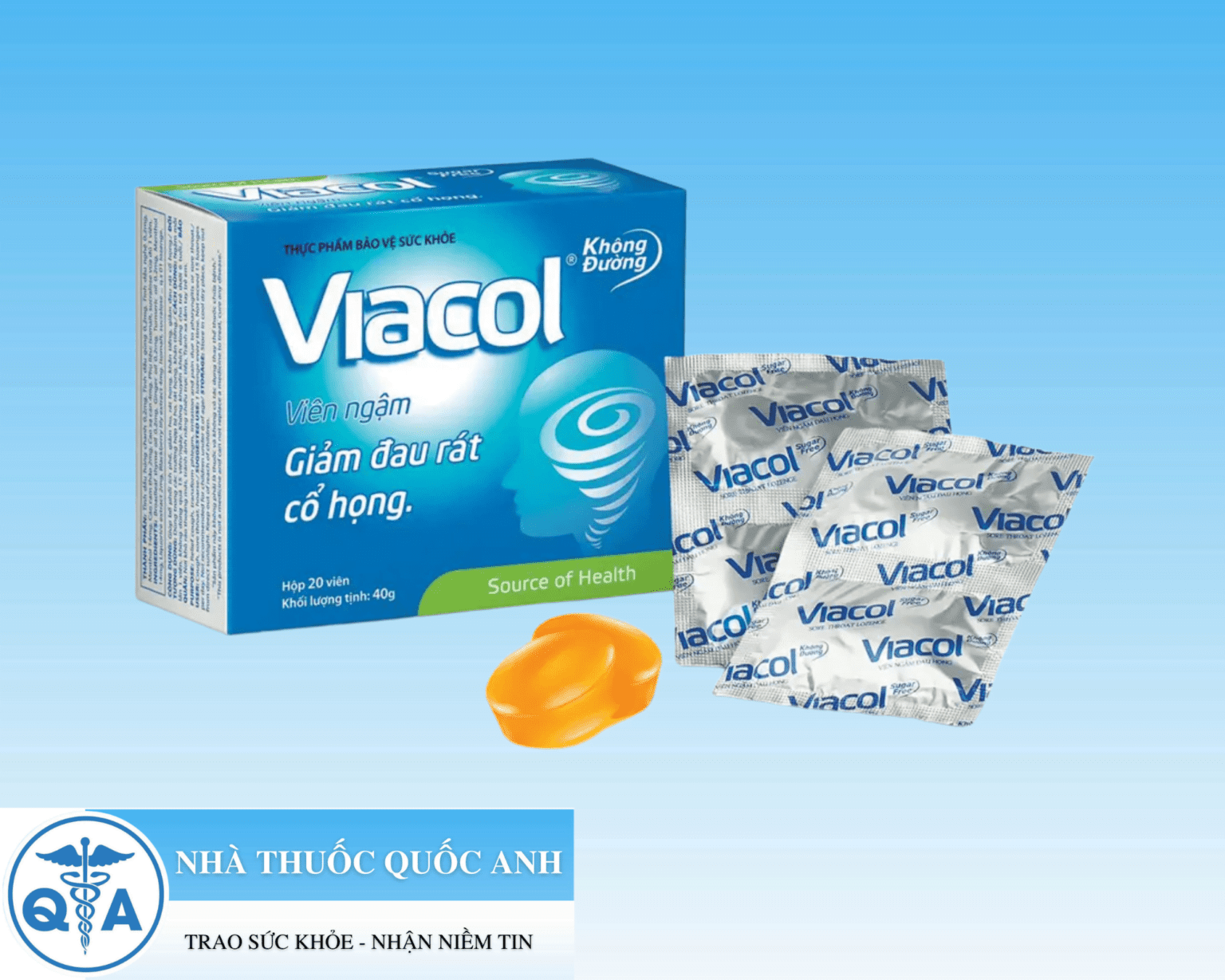 Viên ngậm Viacol (không đường) - Giảm đau rát cổ họng